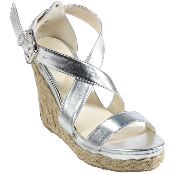 Shoes | New Silver Metallic Jute Wrap Wedge Espadrille | Poshmark